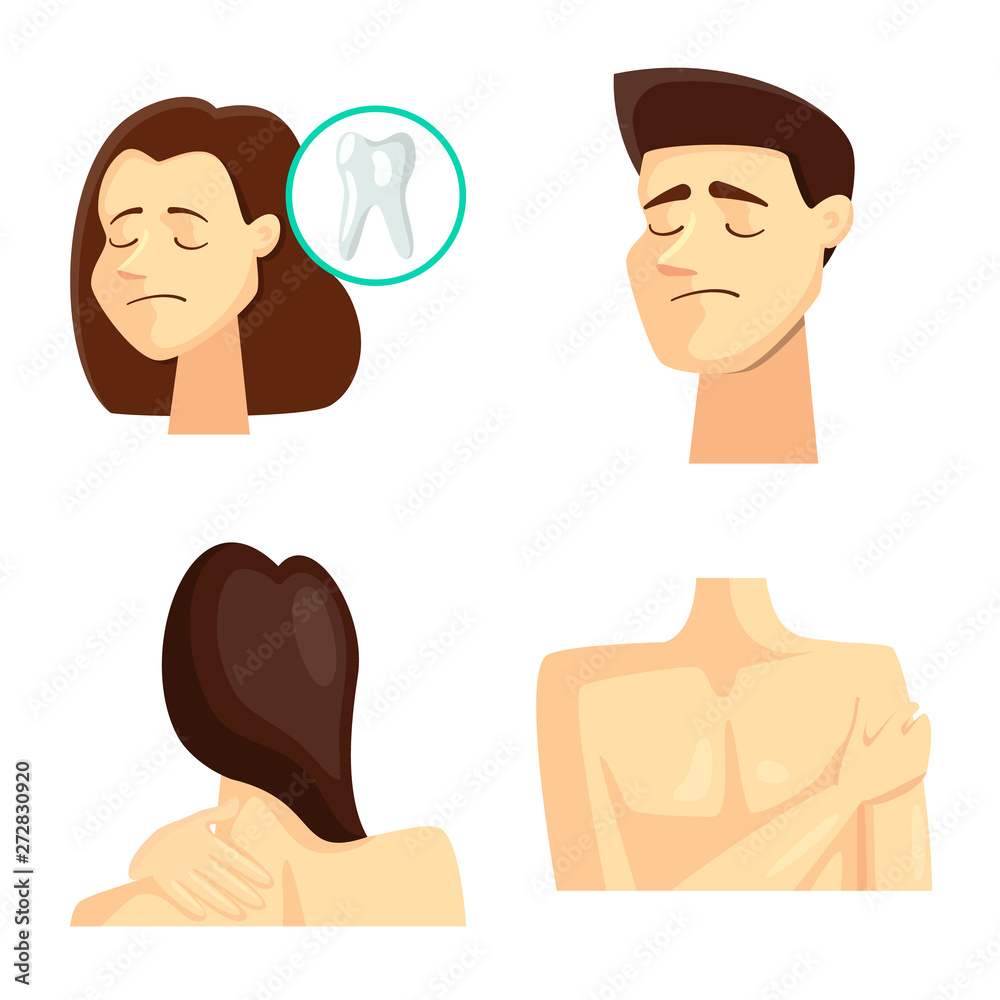 Vector illustration of pain and disease sign. Collection of pain and ...