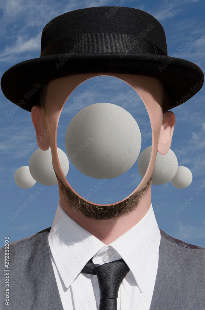 Portrait of a man with sphere in his head Stock Illustration | Adobe Stock