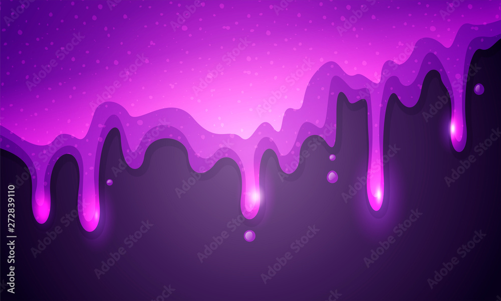 Vector illustration glitter slime dripping on violet background. Glossy ...