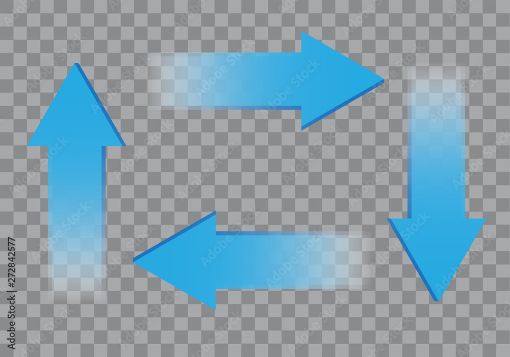 Blue arrow 3D action set on grey checkered background sign symbol ...