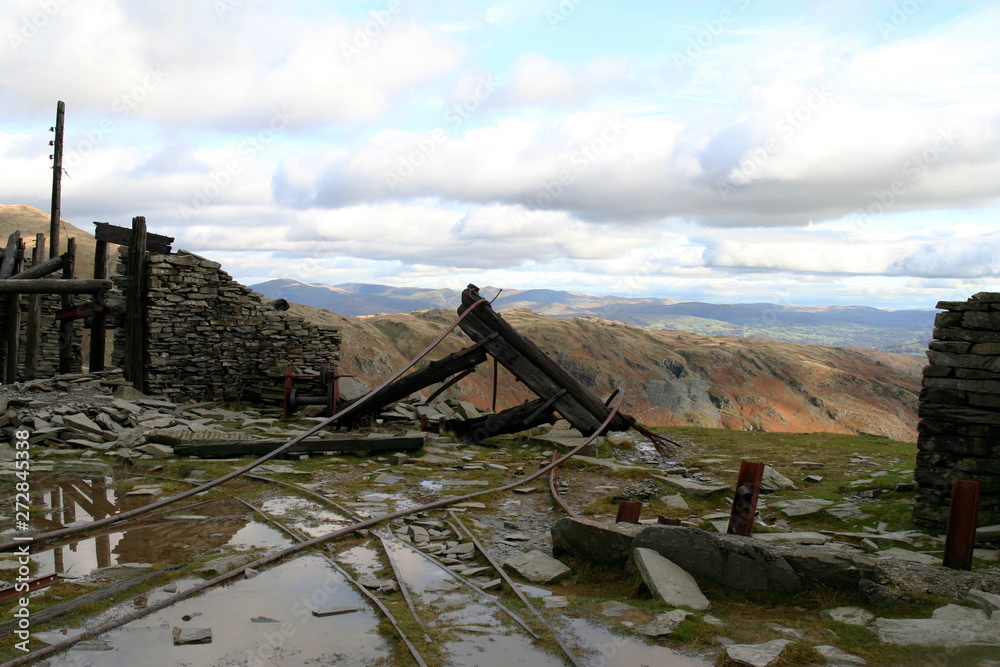 Old Slate Mine on the higher slope of Coniston Old Man with magnificent ...