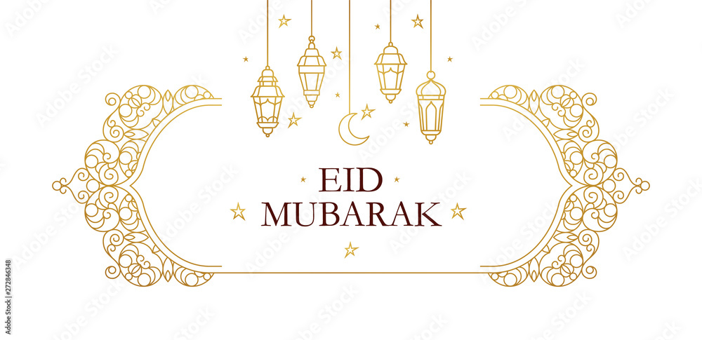 Golden outline Eid Mubarak card. Stock Vector | Adobe Stock