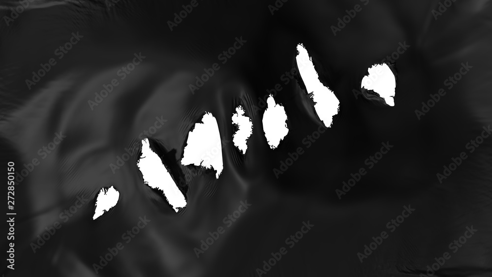 Black color flag perforated, bullet holes, white background, 3d ...