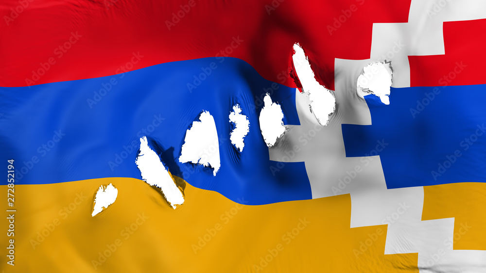 Nagorno Karabakh flag perforated, bullet holes, white background, 3d rendering Stock ...