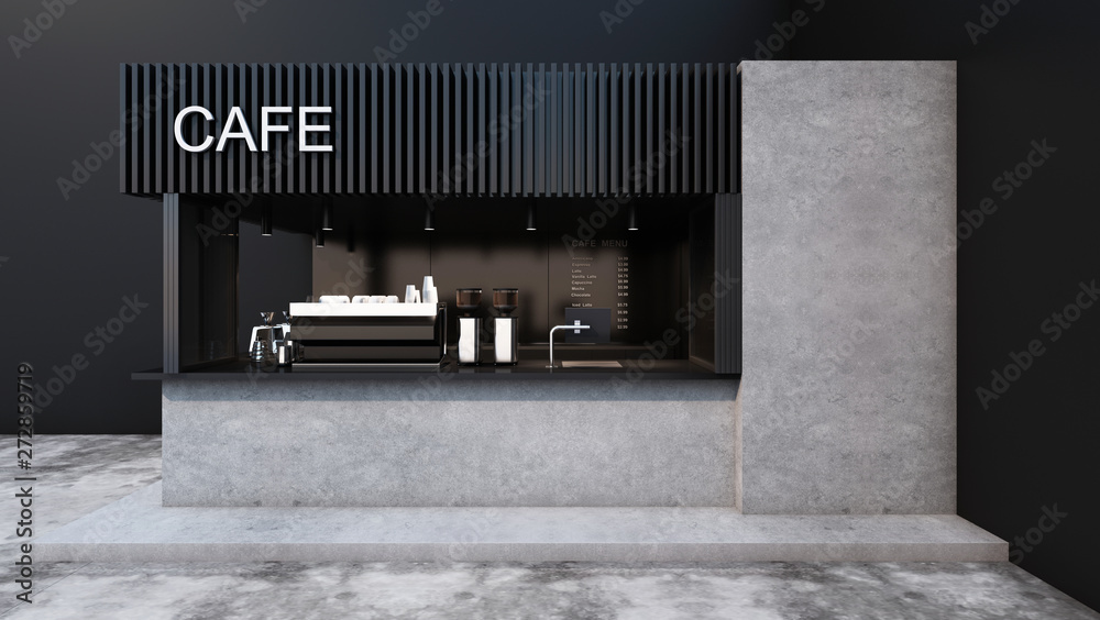 Front view Cafe shop & Restaurant design. Modern minimal metal black ...