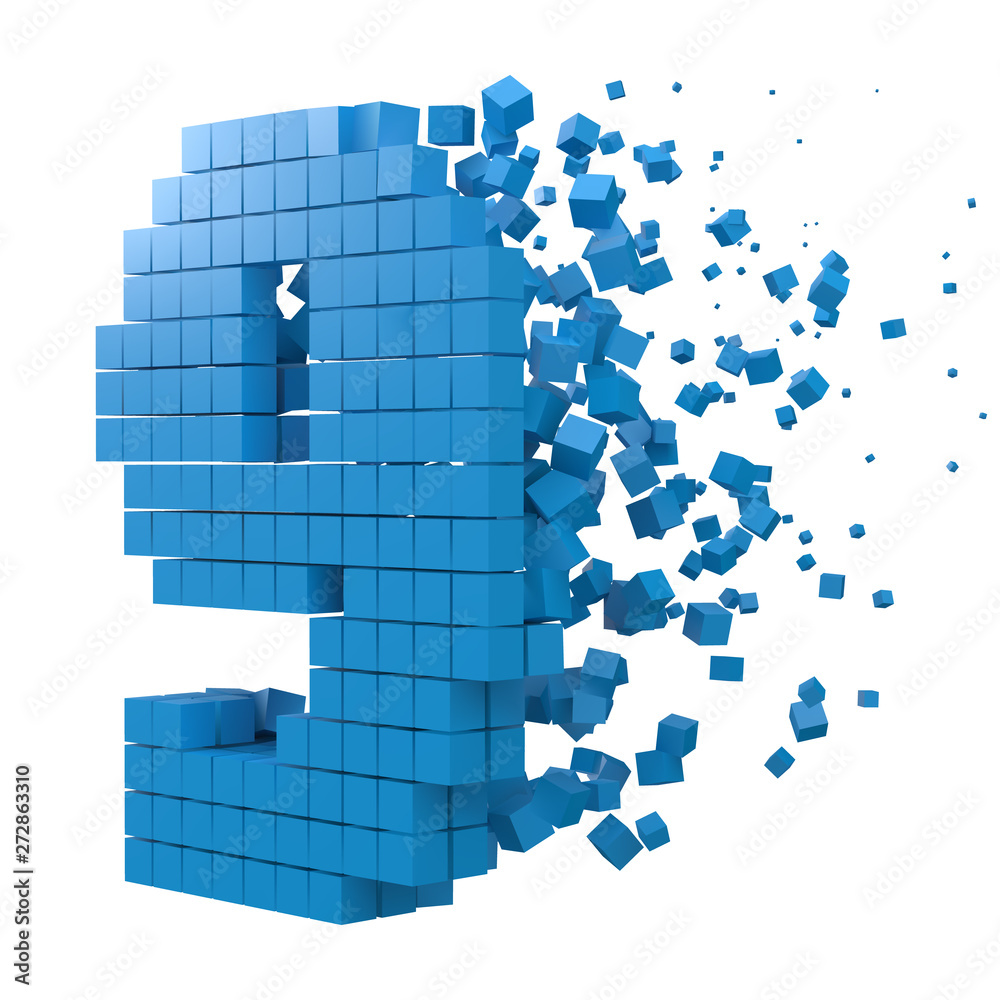 number 9 shaped data block. version with blue cubes. 3d pixel style ...