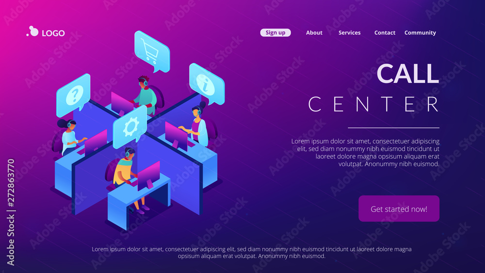 Customer service operators wearing headsets answering phones in the ...