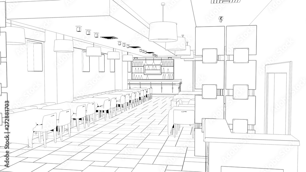 restaurant, 3D illustration, sketch, outline Stock Illustration | Adobe ...