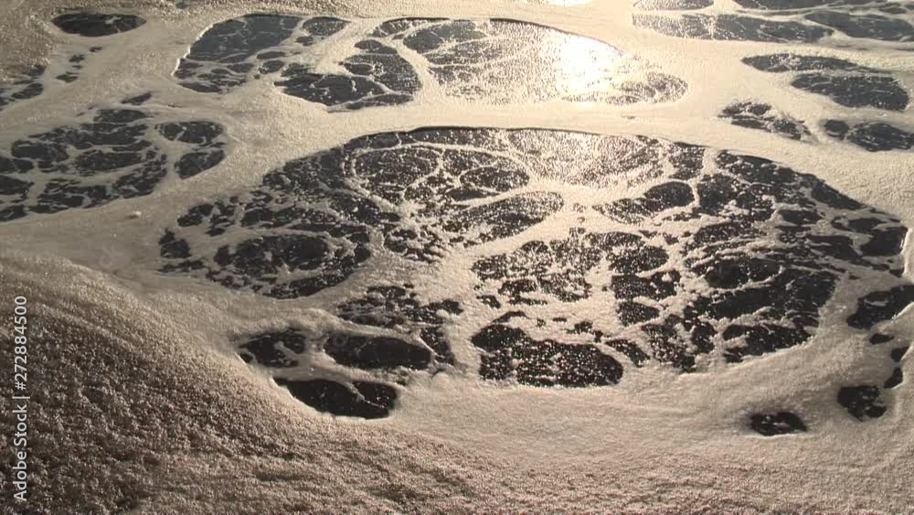 dirty sewage waste water bubbling in aeration process. Static closeup ...