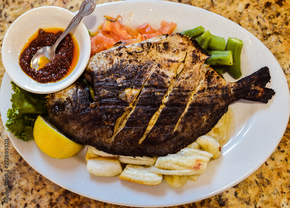 Food - Grilled Golden Pompano with veggies and fermented krill (bagoong ...