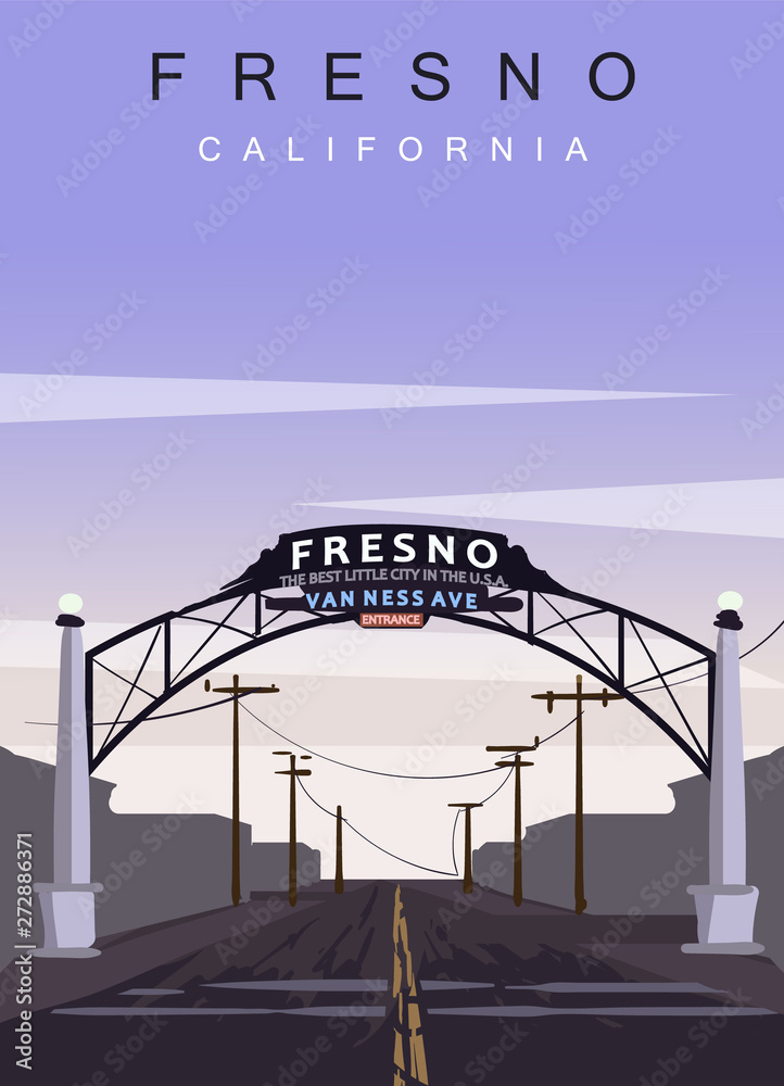 Fresno modern vector poster. Fresno, California landscape illustration ...