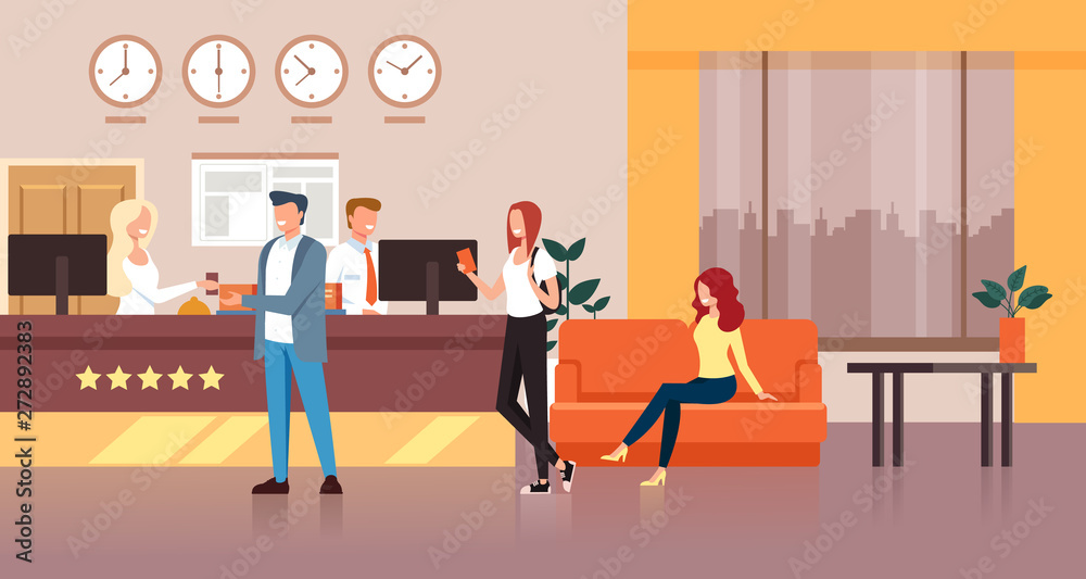 Hotel reception concept. Vector flat cartoon graphic design isolated ...