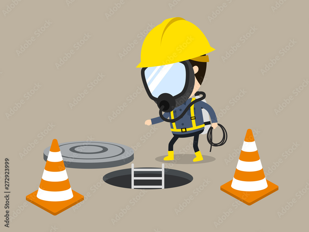 Wear the enclosed space safety equipment, Vector illustration, Safety ...
