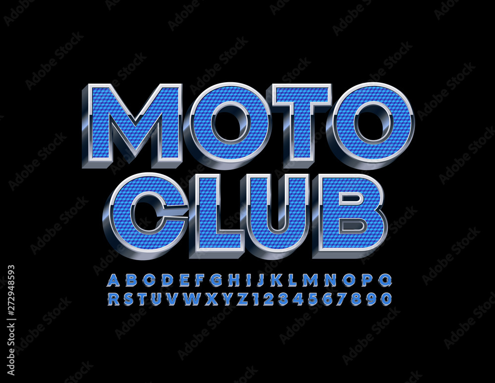 Vector Blue and Silver banner Moto Club with 3D glossy Font. Reflective ...