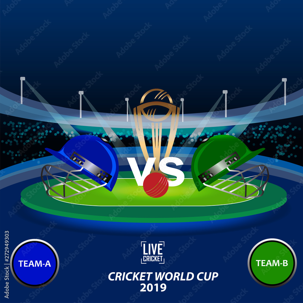 ICC world cup - Cricket stadium background with flag and trophy. Vector ...