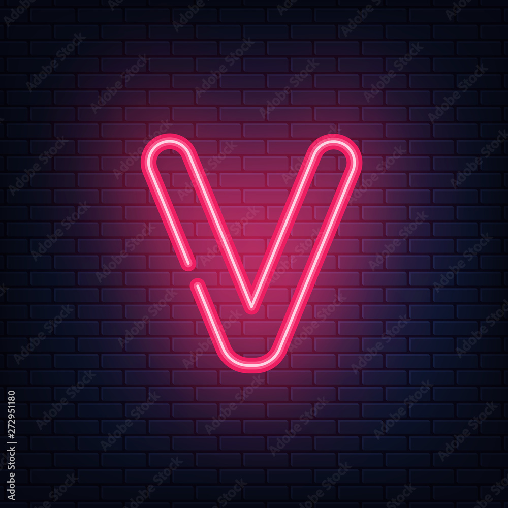 Glowing red neon letters. Realistic bright font on dark brick wall ...