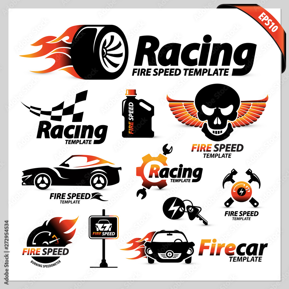 vector set of car racing logotype symbols containing isolated graphic ...