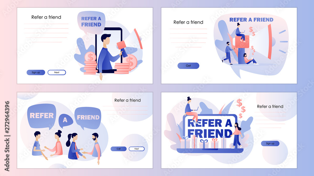 Refer a friend concept. Screen template for mobile smart phone, landing ...