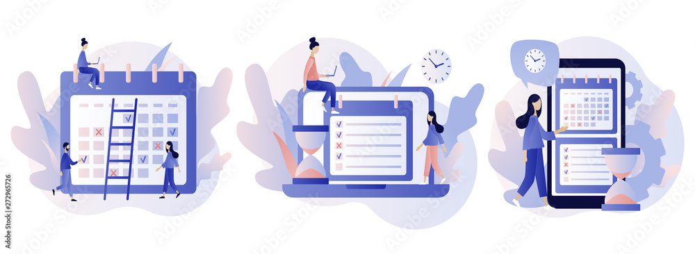 Planning schedule concept set. Flat cartoon style. Vector illustration ...