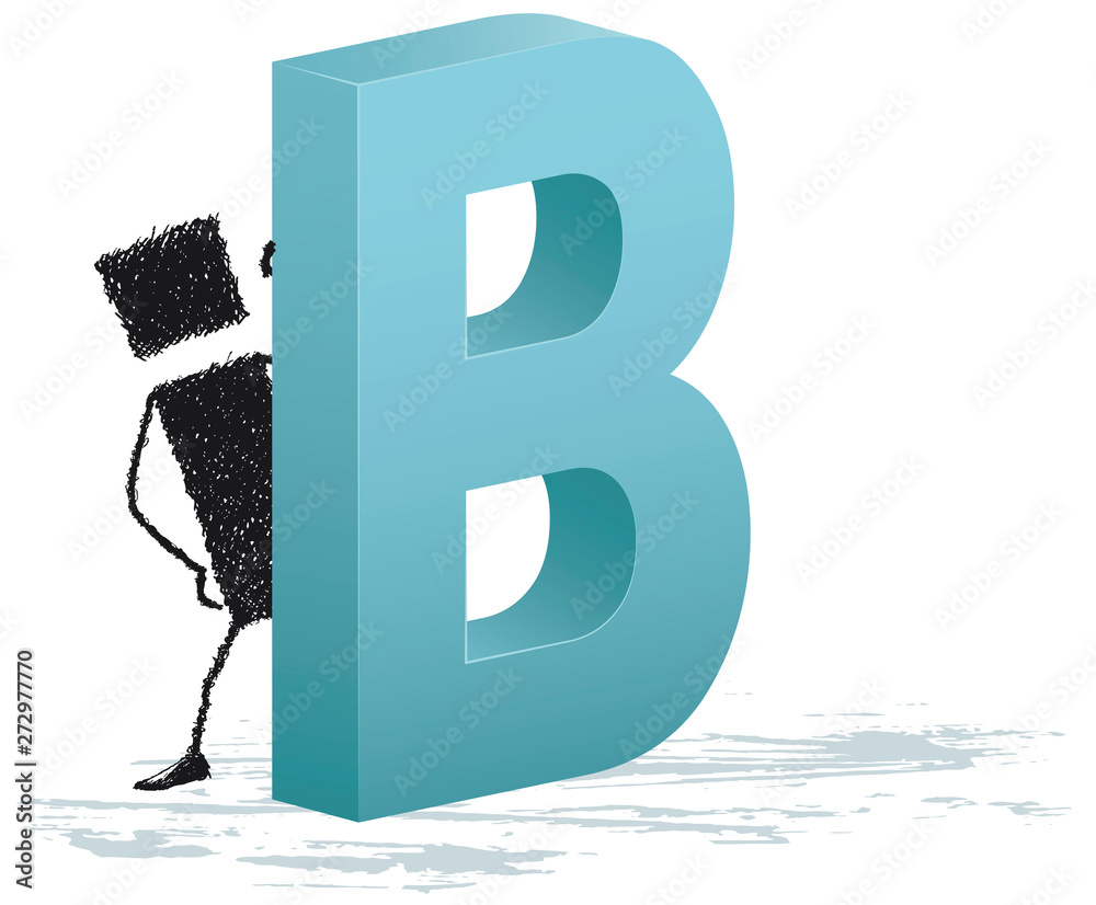 Drop cap B, isolated on white background. Illustration of a stick ...