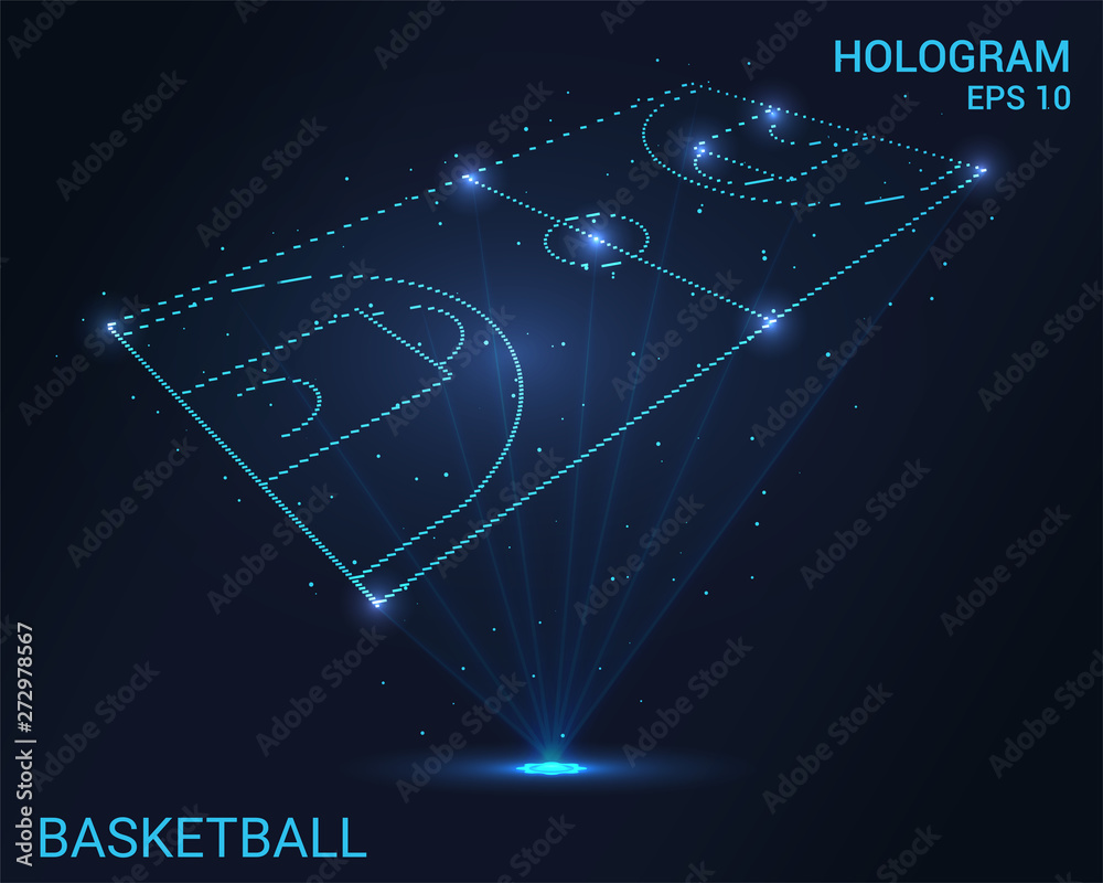 Hologram basketball. Holographic projection of the basketball court ...