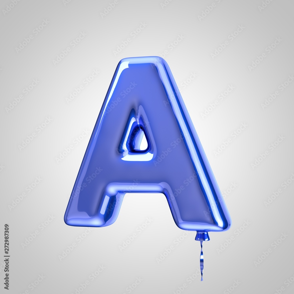 Shiny metallic blue balloon letter A uppercase isolated on white ...