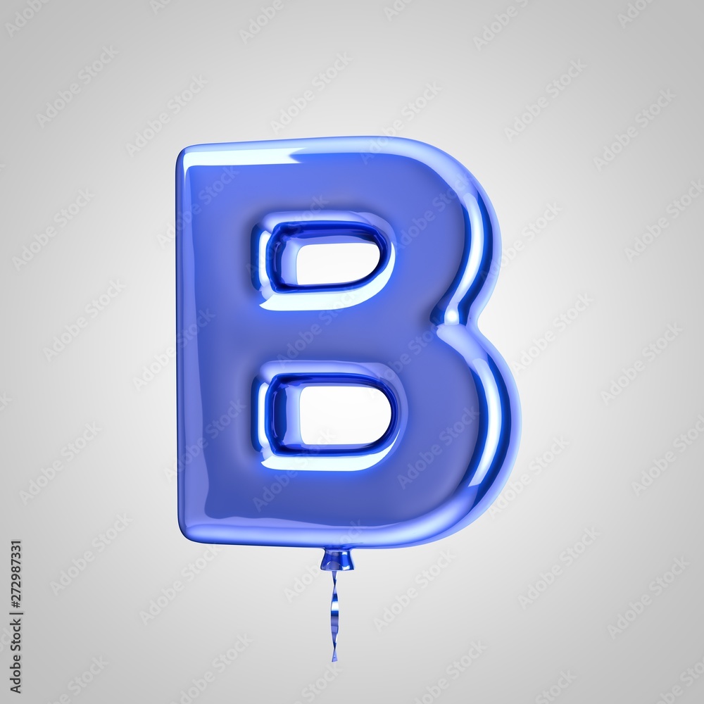 Shiny metallic blue balloon letter B uppercase isolated on white ...
