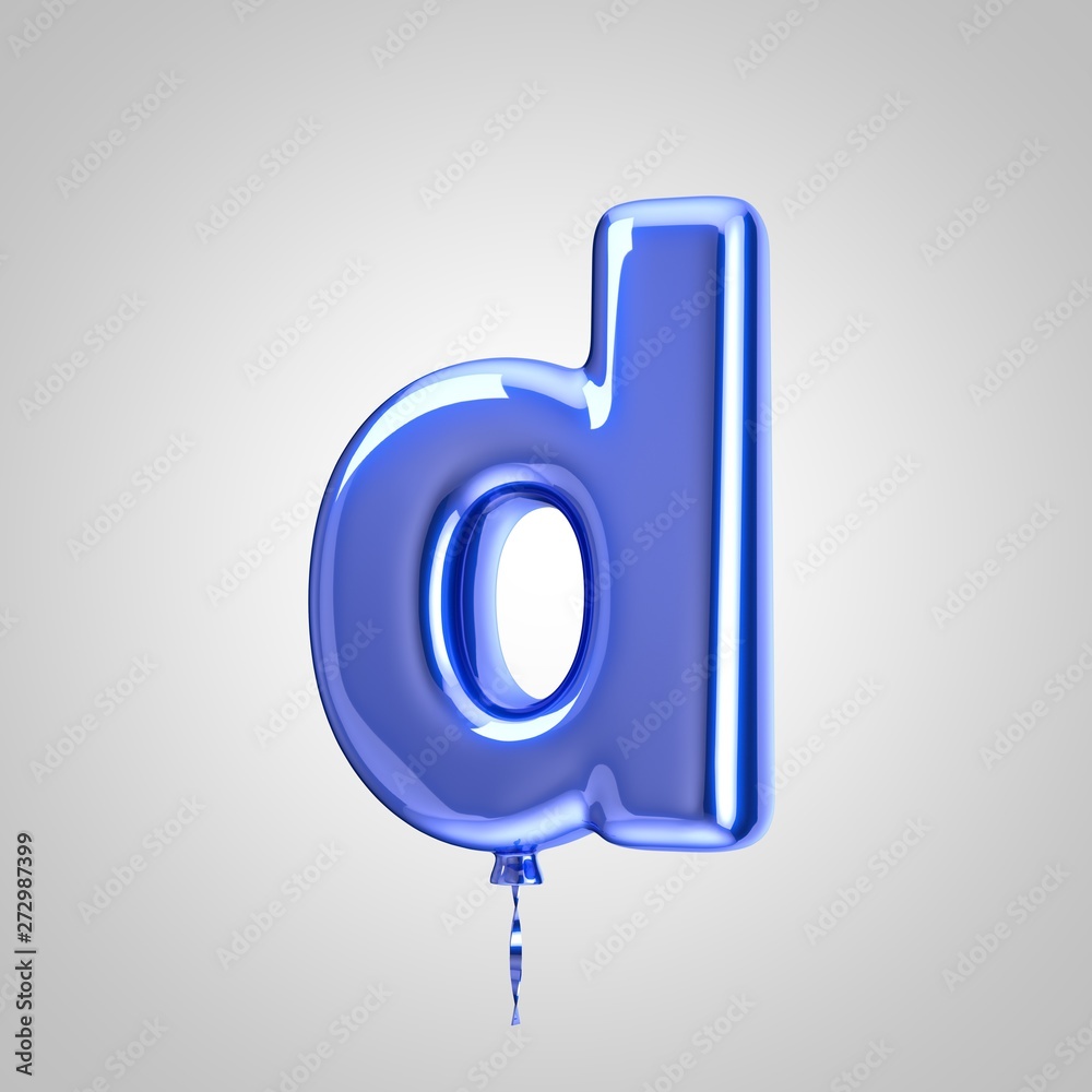Shiny metallic blue balloon letter D lowercase isolated on white ...