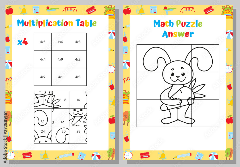Multiplication Table Math Puzzle Worksheet. Educational Game ...