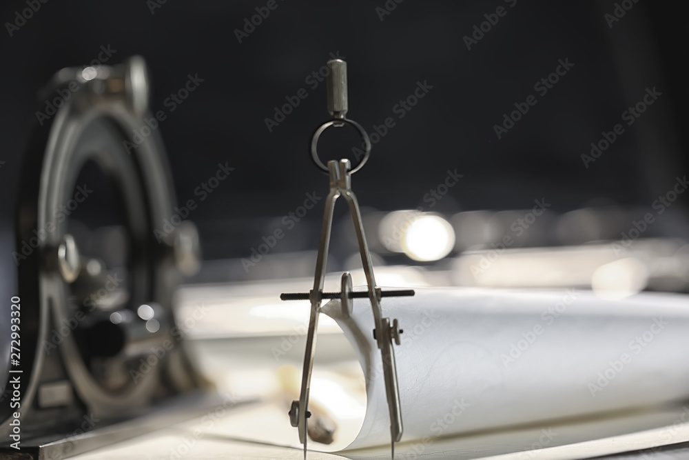 drawing tools, concept engineering project vintage / compass pencil ...