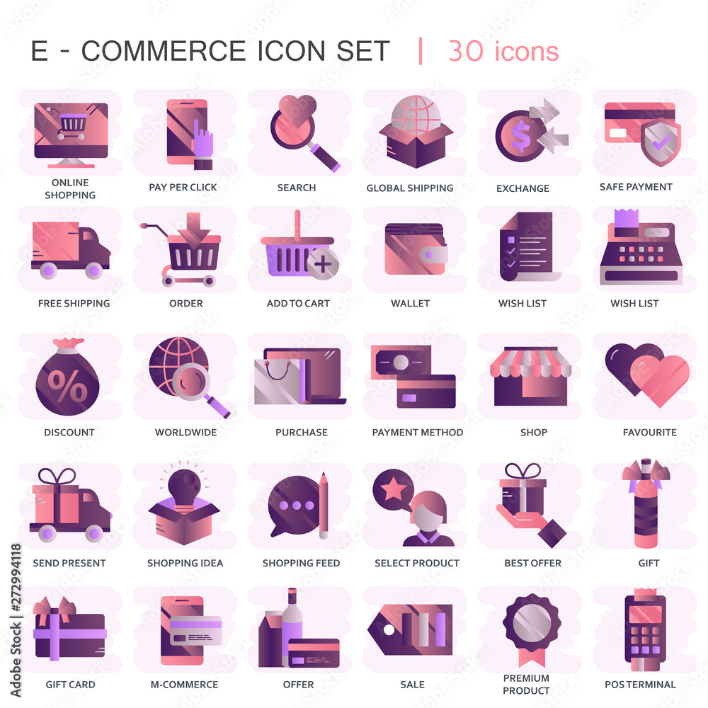 E commerce and shopping icon collection. Flat vector illustration Stock ...