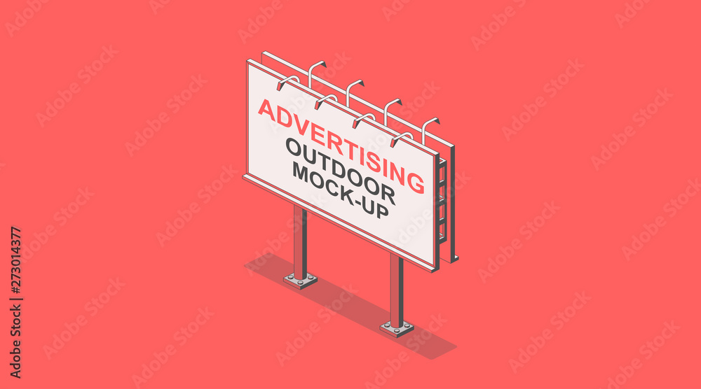 Advertising outdoor mock-up. Isometric street billboard. Outline one ...