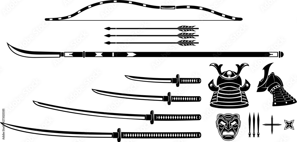 Samurai Equipment Gear and Weapons Stock Vector | Adobe Stock
