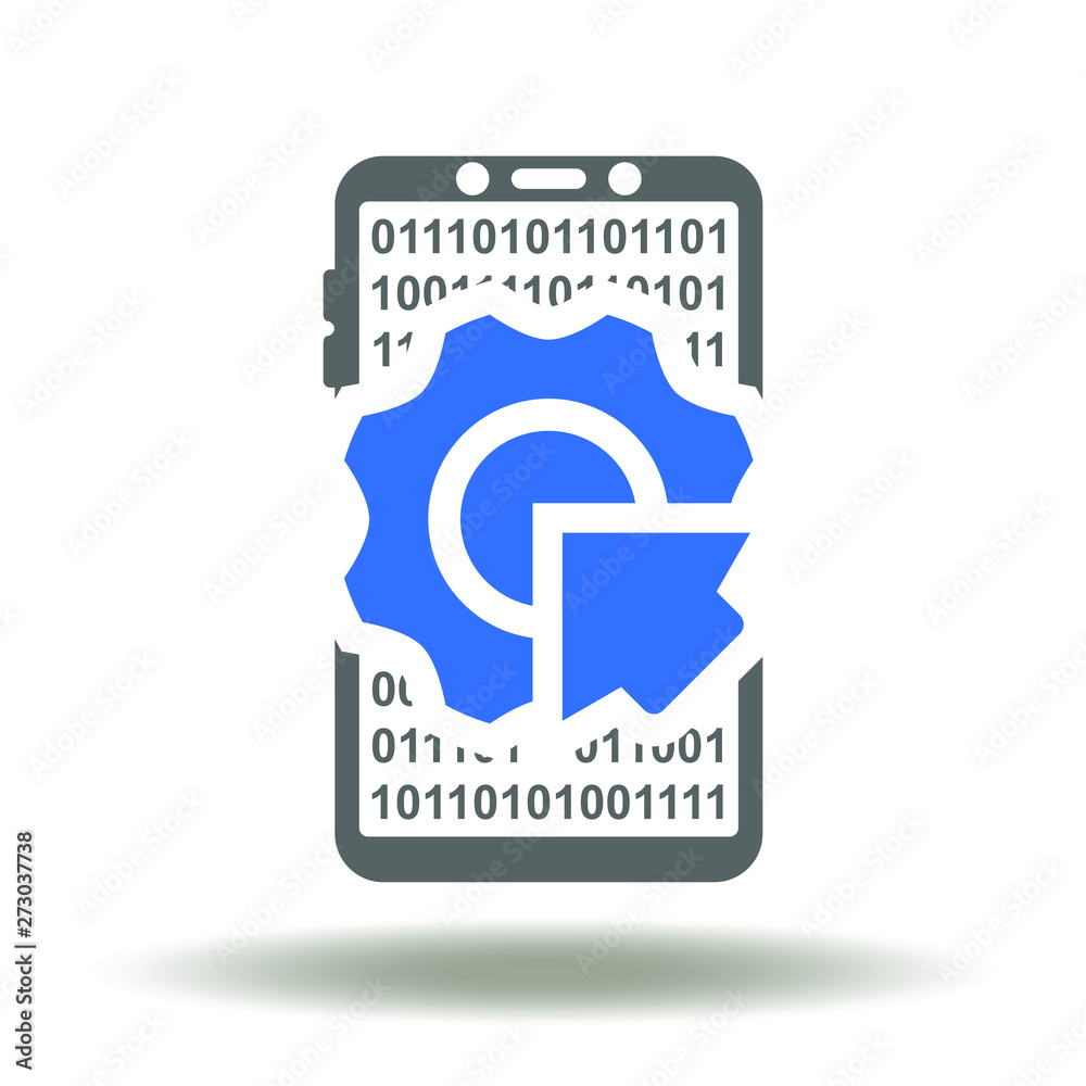 Smartphone gear arrow icon vector. Integrate mobile app logo ...