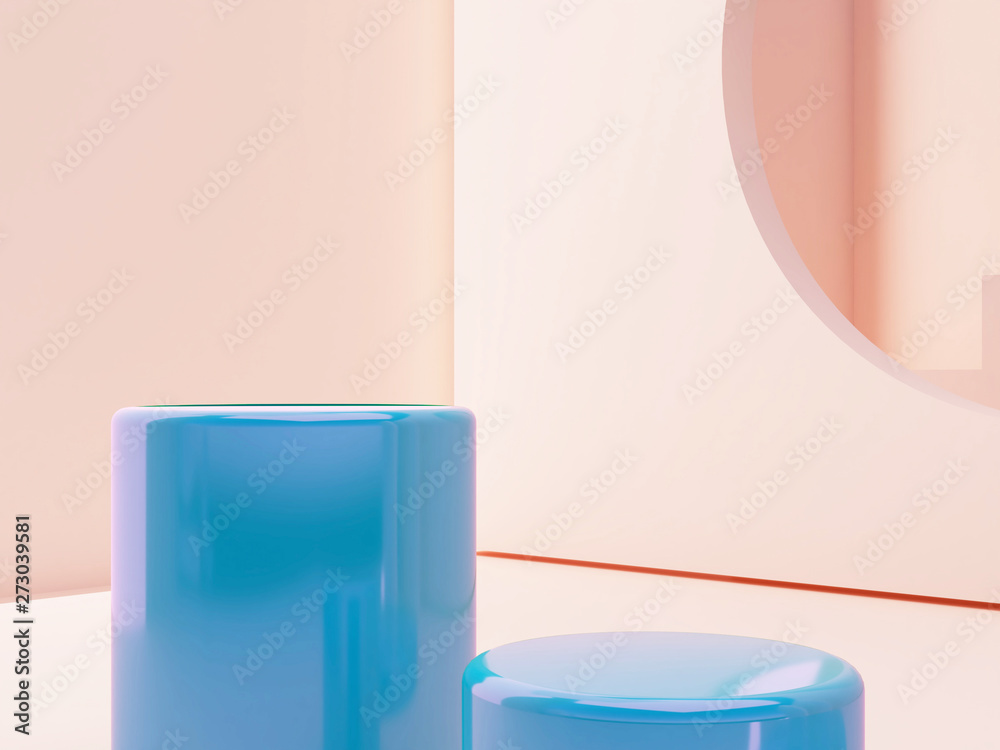 3d render. Minimal scene with podiums to show a product. Pastel colors ...