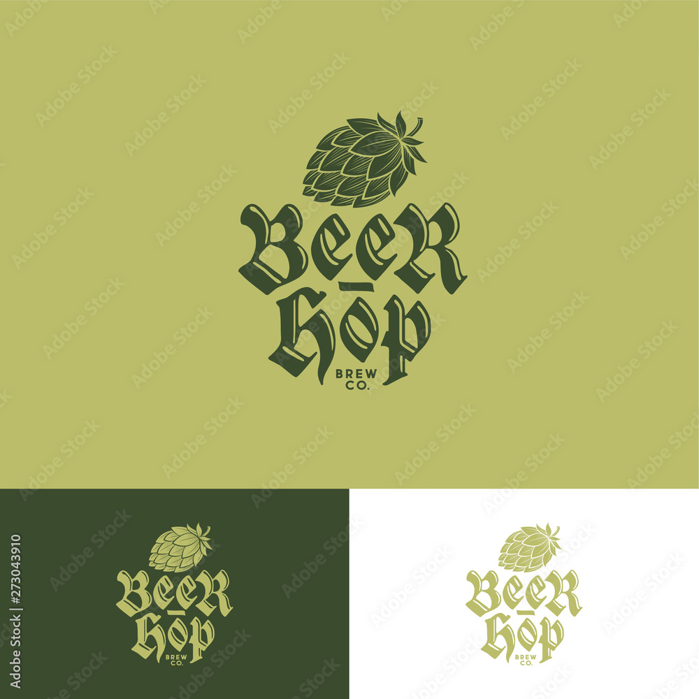 Green Hop Logo. Brewing Company Logo. Beer Pub Emblem on Different ...