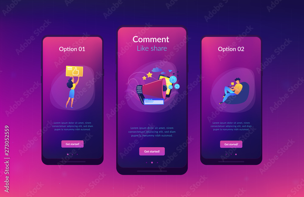 Users with like and share icons and megaphone. Like comment share ...