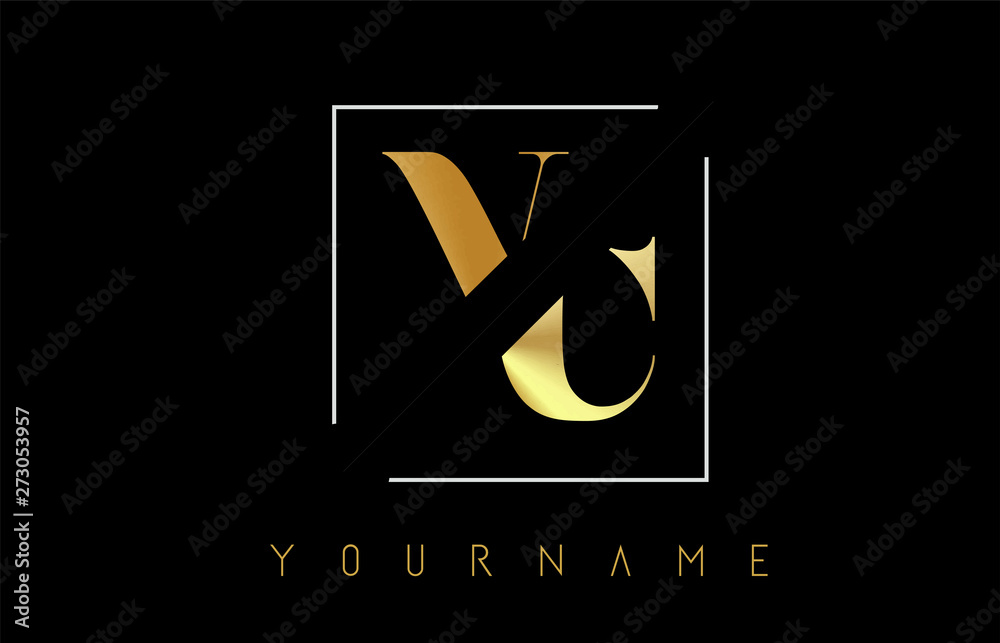 VC Golden Letter Logo with Cutted and Intersected Design Stock Vector ...