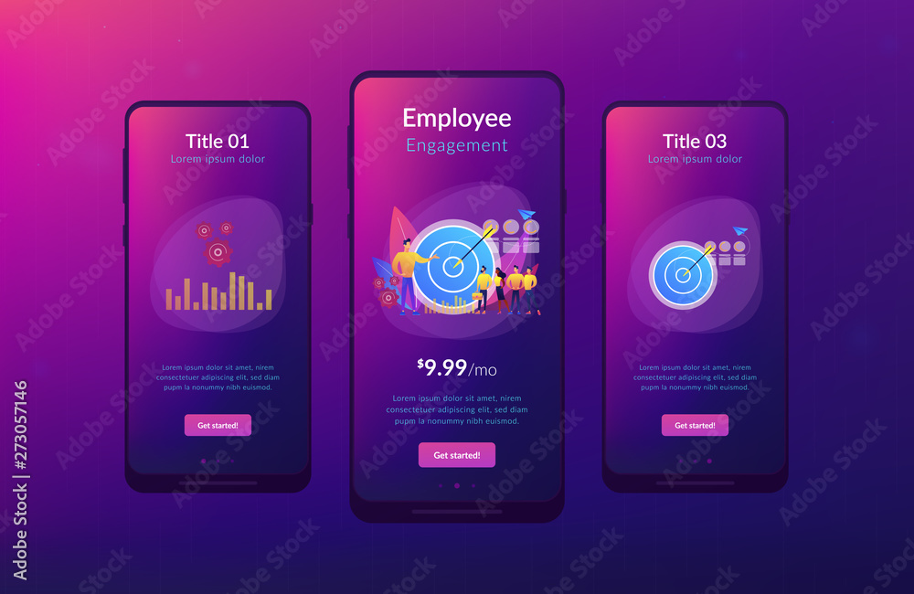 Big target, manager and employees engaged in company goals. Internal ...