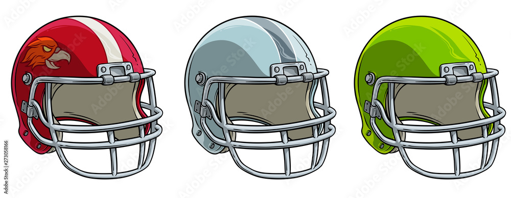 Cartoon colorful american football rugby protective sport helmet with ...