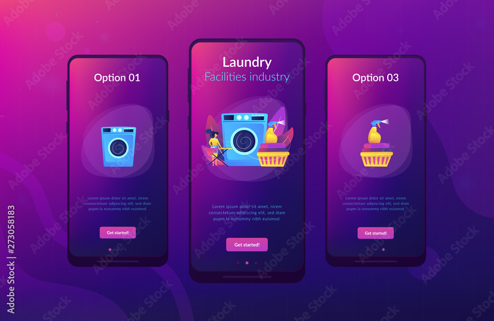 Laundry service worker ironing, washing machine. Dry cleaning and ...