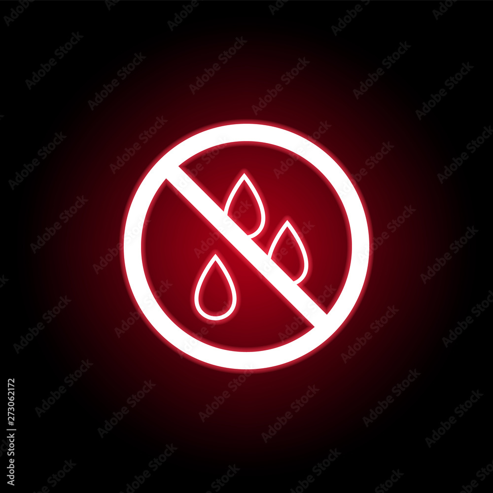 Forbidden drop, water icon in red neon style. can be used for web, logo ...