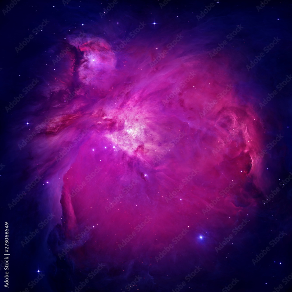 The Orion Nebula (Messier 42) in neon pink. Stars of a planet and ...