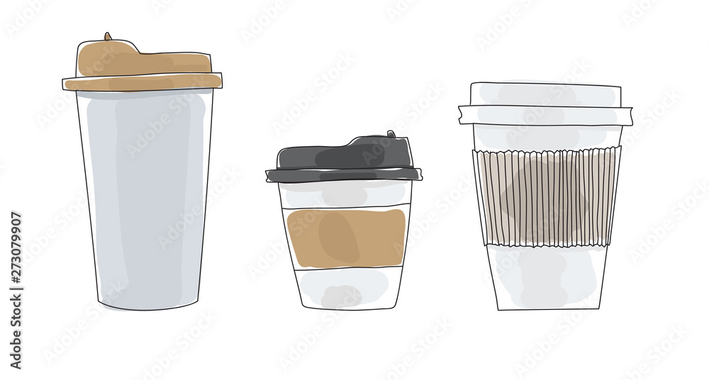 Coffee cups to go paper hand drawn art cute vector illustration Stock ...