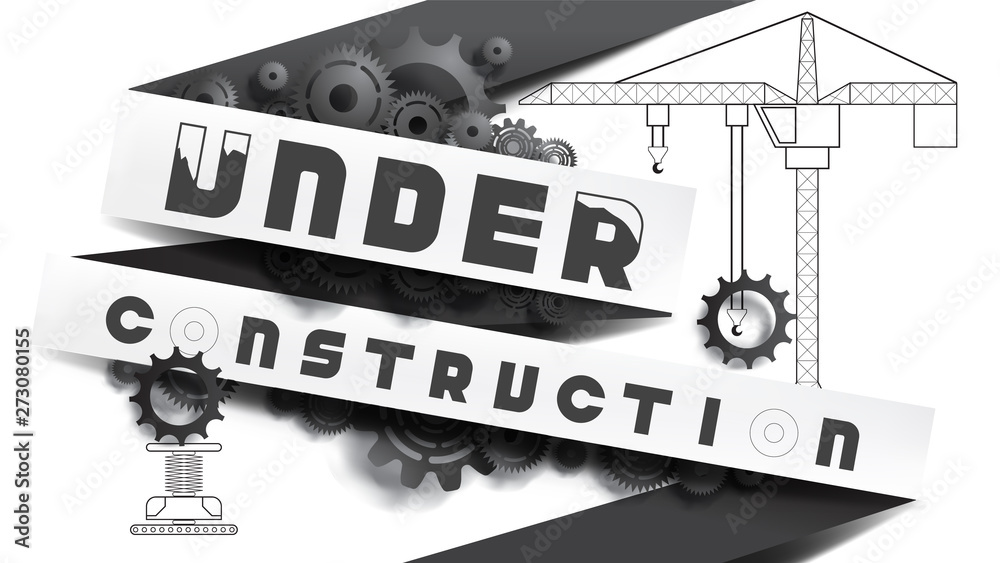 Under Construction concept. Black and white, paper cut style mixed with ...