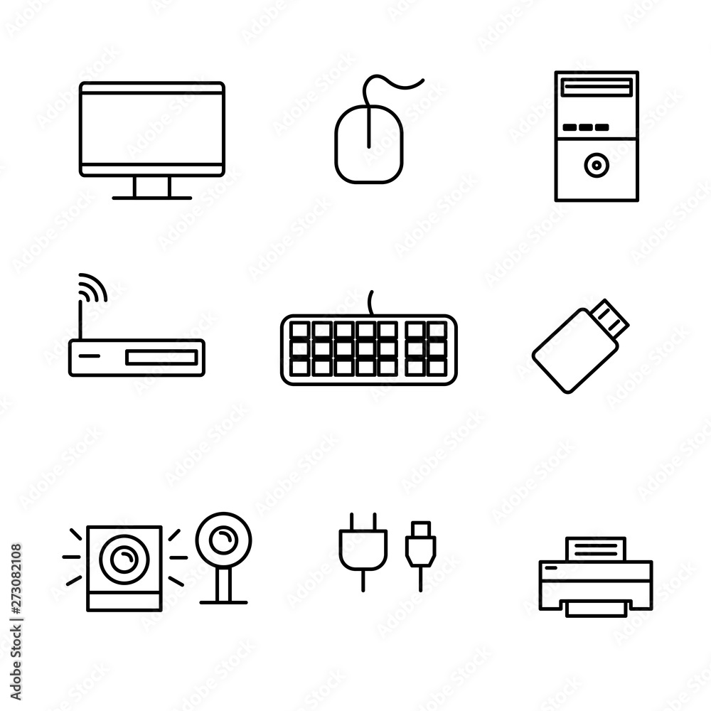 Set of computer related icon line design suitable for minimalist ...