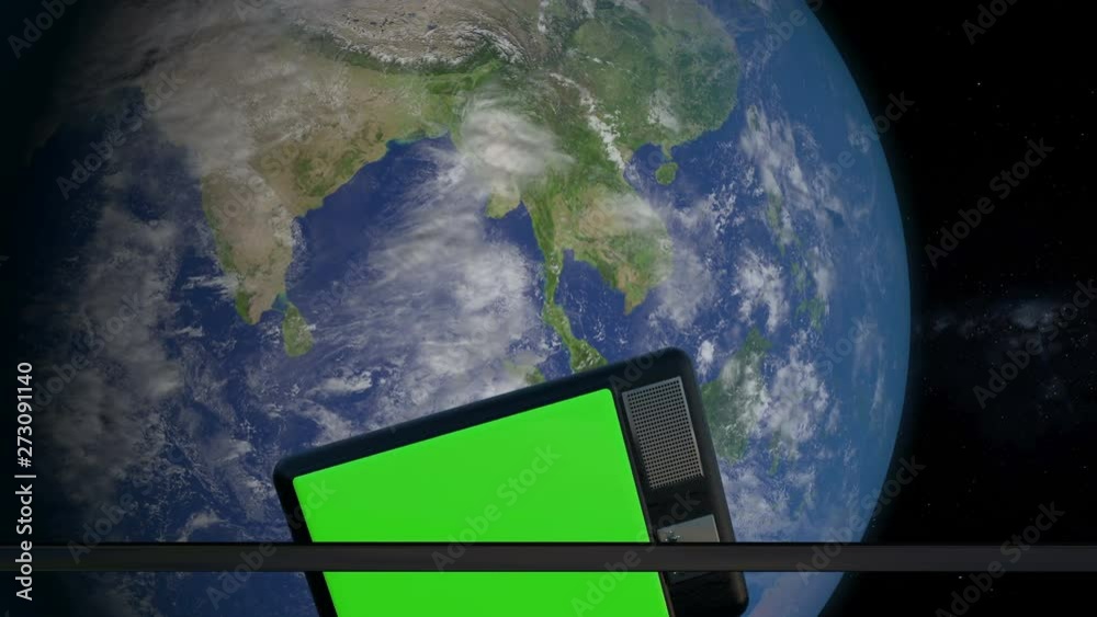 Iron hatch opens panoramic view to the Television set in the space ...