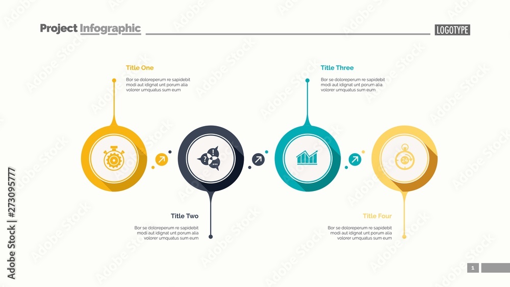 Four aspects flowchart slide template. Business data. Graph, diagram ...