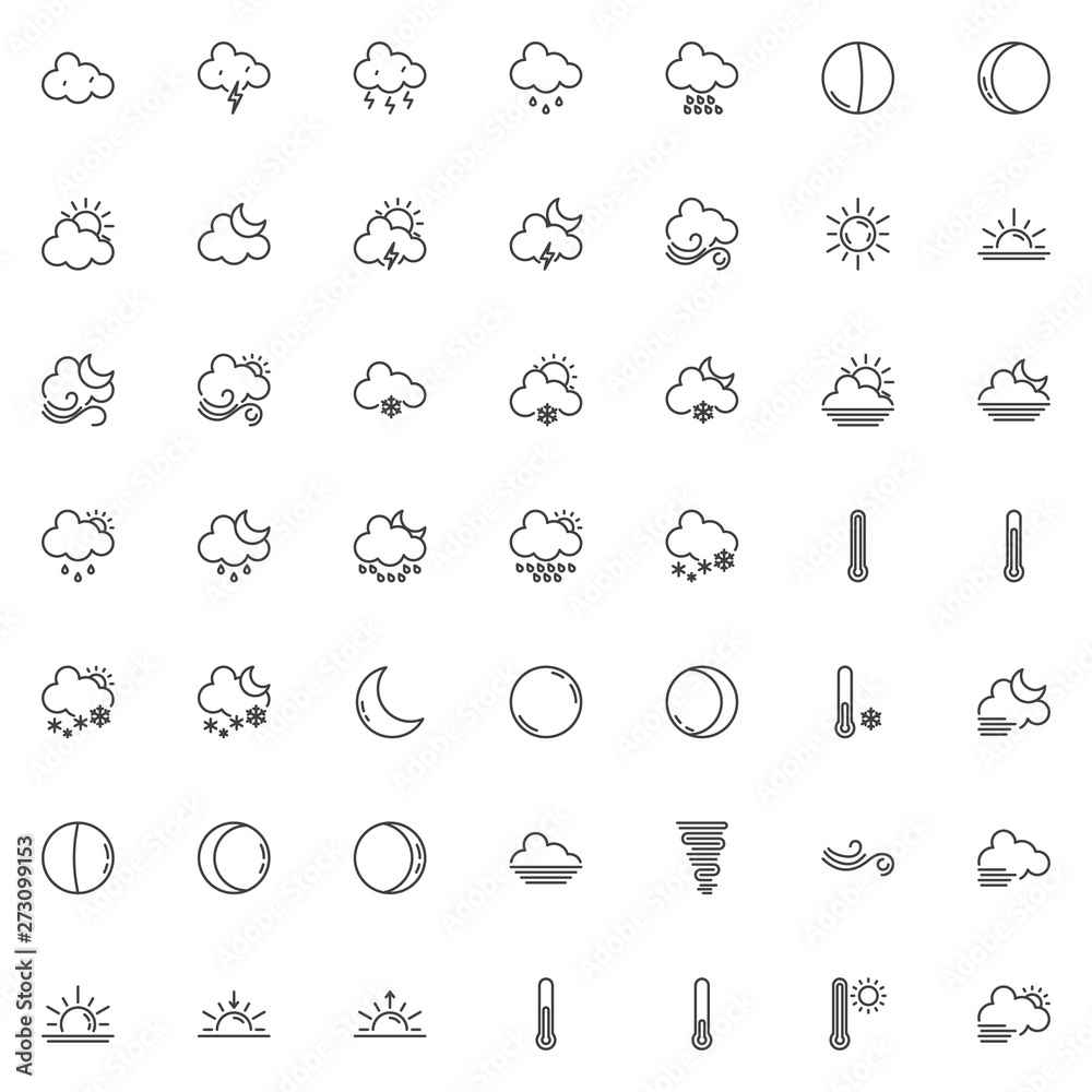Weather line icons set. Forecast linear style symbols collection ...