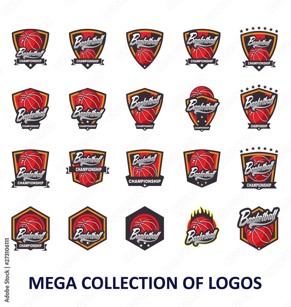 Basketball logos. America logo, Classic logo. Set of 20 basketball ...